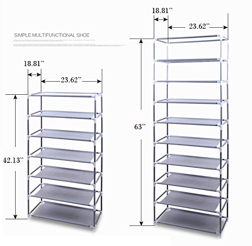 MallMall 10 Tiers Shoe Rack with Dustproof Cover Closet,30-Pair Shoes Rack Storage Cabinet Organizer (Wine red)