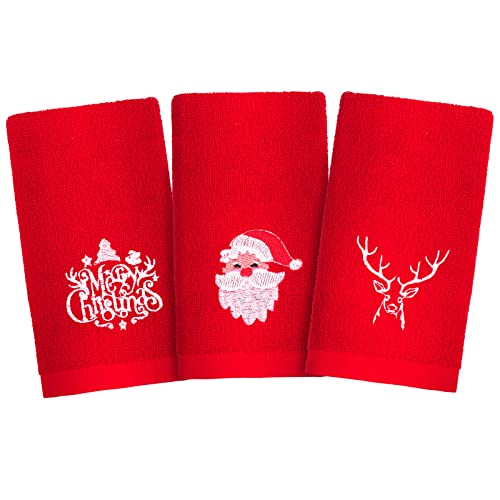 MCEAST 3 Pack Christmas Hand Towels Pure Cotton Towels Christmas Decorative Dish Towels Set for Kitchen Bathroom Home,12 x 18 Inches