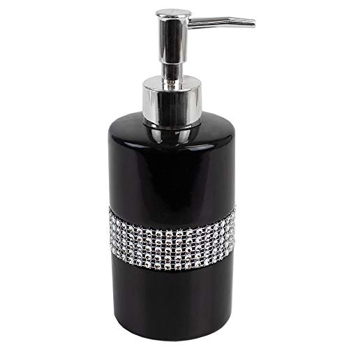 Crystal-Trimmed 4-Piece Ceramic Bathroom Set (Black), Chic Design Bathroom Accessory Set Bath Accessories For Bathroom Includes Soap Dish, Tumbler, Toothbrush Holder, and Lotion Dispenser