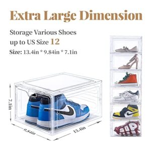 INSTY Shoe Boxes, Set of 12, Stackable Clear Plastic Shoe Storage Boxes, Drop Front Shoe Box with Lids,Shoe Organizer Containers for Sneaker Display, Fit up to US Size 12(13.4”x 9.8”x 7.1”)