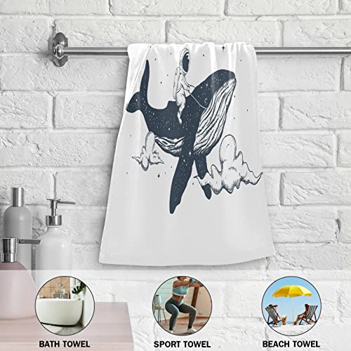 susiyo Astronaut Flies on The Whale Hand Towels Set of 2 Luxury Print Decorative Bathroom Towels Super Soft Highly Absorbent Multipurpose Towels for Yoga Gym Spa Hotel Bathroom Kitchen 28x14 Inch