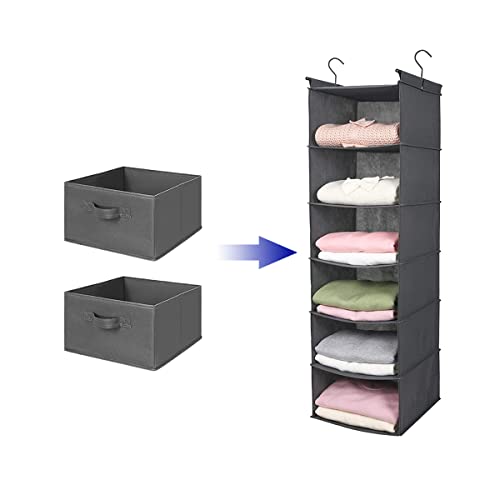 MAX Houser Hanging Shelf Closet Storage Organizer Removable Drawers ，Hanging Storage Organizer Hanging Sweater 2 Sock Underwear Drawers for Closet, Bedroom, Dark Grey