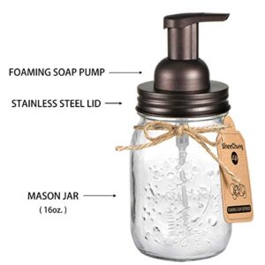 Mason Jar Bathroom Accessories Set - Mason Jar Foaming Hand Soap Dispenser and Qtip Holder Set - Rustic Farmhouse Decor Apothecary Jars Bathroom Countertop and Vanity Organizer (Bronze)-Patent Pending