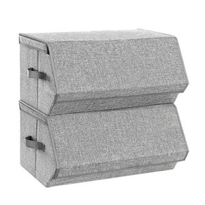 songmics stackable storage bins, set of 2 fabric storage boxes with lids, with magnetic closures, lid can stay open after stacking, ‎19.7 x 13.8 x 9.8 inches, light gray urlb03gy