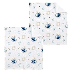 magic evil eye washcloth 12x12in set, 2 pack absorbent cotton towel square kitchen dishes towels, soft cleaning face hand towel fast drying