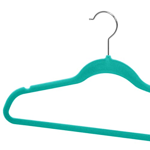 Home Basics Sunbeam Slip-Proof Snag-Free Ultra Slim Velvet Hanger with Rotating Steel Hook (Pack of 10) (TURQUOISE)