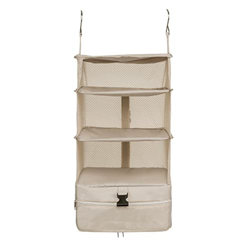 Surblue Hanging Closet Storage Bag Collapsible 3-Shelf Washable Oxford Fabric with 2 Hooks (L 11.41 * 11.41 * 19.68in, Beige)