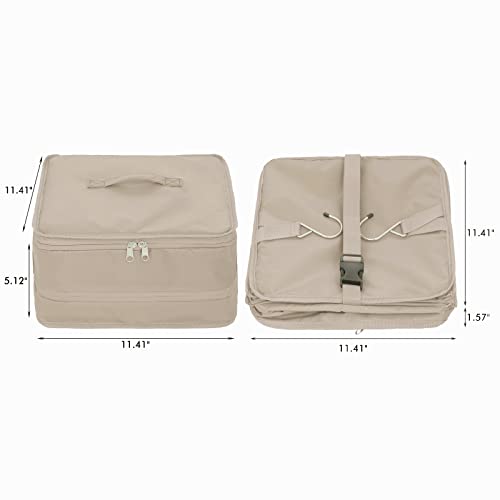 Surblue Hanging Closet Storage Bag Collapsible 3-Shelf Washable Oxford Fabric with 2 Hooks (L 11.41 * 11.41 * 19.68in, Beige)