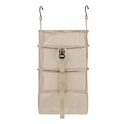 Surblue Hanging Closet Storage Bag Collapsible 3-Shelf Washable Oxford Fabric with 2 Hooks (L 11.41 * 11.41 * 19.68in, Beige)