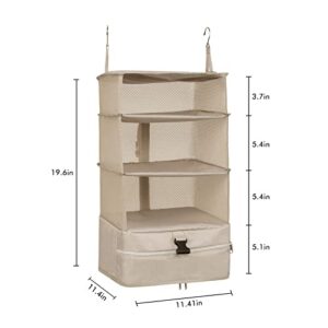 Surblue Hanging Closet Storage Bag Collapsible 3-Shelf Washable Oxford Fabric with 2 Hooks (L 11.41 * 11.41 * 19.68in, Beige)