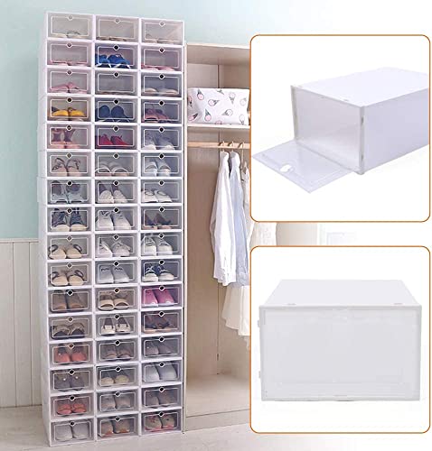 WDZCZDoo 24 PCS Shoe Storage Boxes,Clear Plastic Clamshell Shoebox Stackable Shoe Organizer Foldable Display Box Container Closet Shelf Shoe Organizer (24PCS)