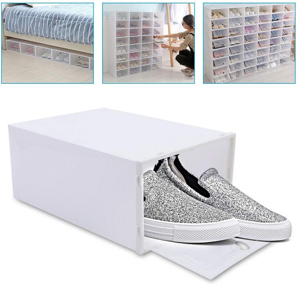 WDZCZDoo 24 PCS Shoe Storage Boxes,Clear Plastic Clamshell Shoebox Stackable Shoe Organizer Foldable Display Box Container Closet Shelf Shoe Organizer (24PCS)