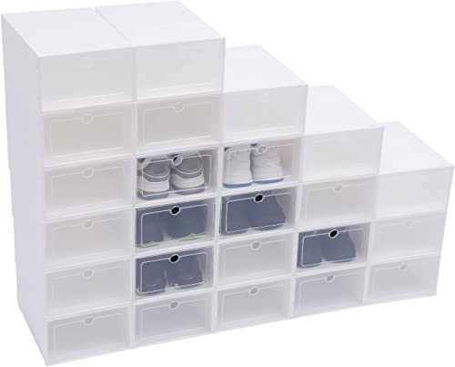 WDZCZDoo 24 PCS Shoe Storage Boxes,Clear Plastic Clamshell Shoebox Stackable Shoe Organizer Foldable Display Box Container Closet Shelf Shoe Organizer (24PCS)