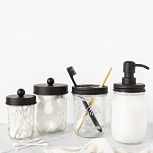 Jarmazing Products Ball Mason Jar Bathroom Gift Set (4 pcs) - Lotion/Soap Dispenser, Toothbrush Holder, Q-Tip Storage Jars - Farmhouse Home Decor for Vanity Organization - Luxury Accessories - Black