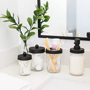 Jarmazing Products Ball Mason Jar Bathroom Gift Set (4 pcs) - Lotion/Soap Dispenser, Toothbrush Holder, Q-Tip Storage Jars - Farmhouse Home Decor for Vanity Organization - Luxury Accessories - Black