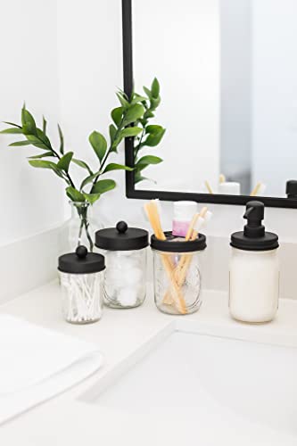 Jarmazing Products Ball Mason Jar Bathroom Gift Set (4 pcs) - Lotion/Soap Dispenser, Toothbrush Holder, Q-Tip Storage Jars - Farmhouse Home Decor for Vanity Organization - Luxury Accessories - Black