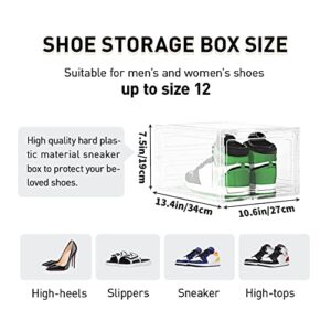 Stebopum Shoe Storage Box, 8 Pack Clear Plastic Stackable Shoes Organizer with Magnetic Front Door, Shoe Containers Sneaker Storage for Men/Women, Fit up to US Size 12,13.4”x10.6”x7.5”