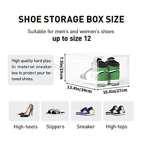 Stebopum Shoe Storage Box, 8 Pack Clear Plastic Stackable Shoes Organizer with Magnetic Front Door, Shoe Containers Sneaker Storage for Men/Women, Fit up to US Size 12,13.4”x10.6”x7.5”