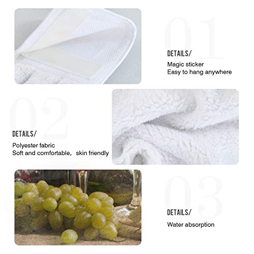 Oarencol Vintage Red and White Wine Glasses Grape Kitchen Hand Towel Absorbent Hanging Tie Towels with Loop for Bathroom 2 Pcs