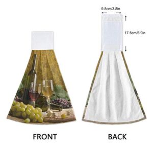 Oarencol Vintage Red and White Wine Glasses Grape Kitchen Hand Towel Absorbent Hanging Tie Towels with Loop for Bathroom 2 Pcs