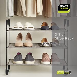 Smart Design Shoe Rack Shelf - Stackable - Heavy Duty Twill Polycotton Fabric - Steel Metal Frame - 3-Tier Holds 9 Pairs - Entryway, Closet, & Garage - Home Organization - (Gray)