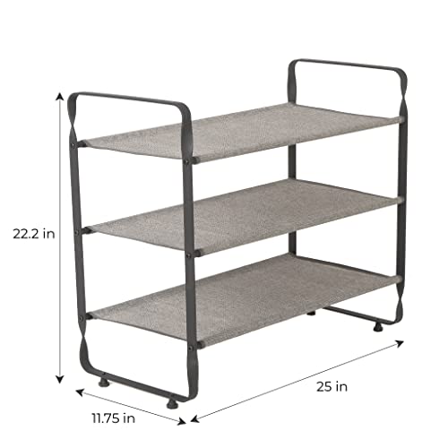 Smart Design Shoe Rack Shelf - Stackable - Heavy Duty Twill Polycotton Fabric - Steel Metal Frame - 3-Tier Holds 9 Pairs - Entryway, Closet, & Garage - Home Organization - (Gray)