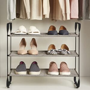 Smart Design Shoe Rack Shelf - Stackable - Heavy Duty Twill Polycotton Fabric - Steel Metal Frame - 3-Tier Holds 9 Pairs - Entryway, Closet, & Garage - Home Organization - (Gray)