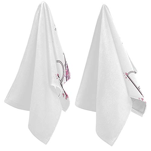 Naanle Chic Romantic French Paris Eiffel Tower Butterfly Luxury 2 Piece Soft Fluffy Guest Decor Hand Towels, Multipurpose for Bathroom, Hotel, Gym and Spa (14" x 28",White)