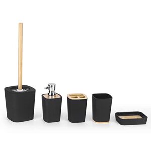 MYCENSE Bathroom Accessories Set 5 Pcs Bathroom Decor Ensemble Complete Includes Toothbrush Holder, Toothbrush Cup, Soap Dispenser, Soap Dish, Toilet Brush Holder, Black