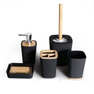 MYCENSE Bathroom Accessories Set 5 Pcs Bathroom Decor Ensemble Complete Includes Toothbrush Holder, Toothbrush Cup, Soap Dispenser, Soap Dish, Toilet Brush Holder, Black