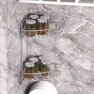 GeekDigg 2 Pack Corner Shower Caddy, Adhesive Shower Shelves, Wall Mounted Stainless Steel Shower Shelf for Inside Shower, Bathroom, Toilet, Kitchen and Dorm- No Drill Install, Silver