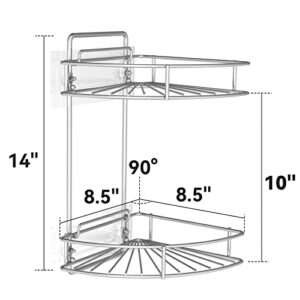 GeekDigg 2 Pack Corner Shower Caddy, Adhesive Shower Shelves, Wall Mounted Stainless Steel Shower Shelf for Inside Shower, Bathroom, Toilet, Kitchen and Dorm- No Drill Install, Silver