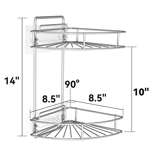 GeekDigg 2 Pack Corner Shower Caddy, Adhesive Shower Shelves, Wall Mounted Stainless Steel Shower Shelf for Inside Shower, Bathroom, Toilet, Kitchen and Dorm- No Drill Install, Silver