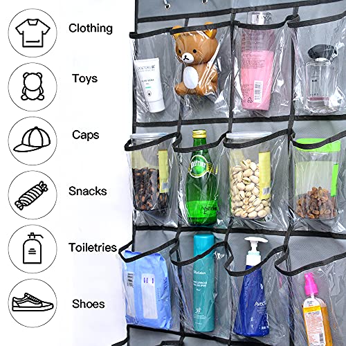 CiLai Over The Door Shoe Organizer 24 Large PVC Pockets Hanging Shoe Hanger Holder for Closet(Black),1 Pack Wooden Shoehorn