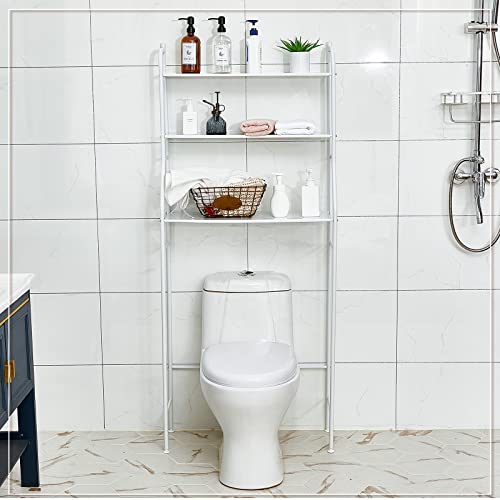 Chunful 3 Tier Over The Toilet Storage 3 Shelf Bathroom Organizer Over Toilet 63 x 27 x 10 Inches Over The Toilet Shelf Stable Freestanding Multifunctional Toilet Racks, Metal, White