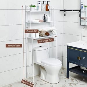 Chunful 3 Tier Over The Toilet Storage 3 Shelf Bathroom Organizer Over Toilet 63 x 27 x 10 Inches Over The Toilet Shelf Stable Freestanding Multifunctional Toilet Racks, Metal, White