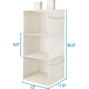 MAX Houser 3-Shelf Hanging Closet Organizers, Collapsible Closet Hanging Shelves for Camper, Nursery Hanging Organizers, Beige, 2-Pack