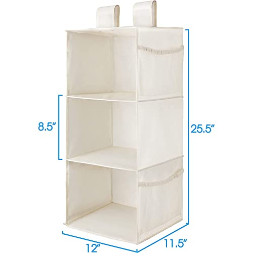 MAX Houser 3-Shelf Hanging Closet Organizers, Collapsible Closet Hanging Shelves for Camper, Nursery Hanging Organizers, Beige, 2-Pack