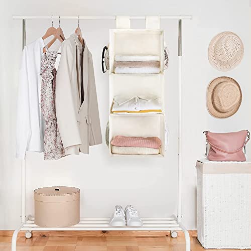 MAX Houser 3-Shelf Hanging Closet Organizers, Collapsible Closet Hanging Shelves for Camper, Nursery Hanging Organizers, Beige, 2-Pack