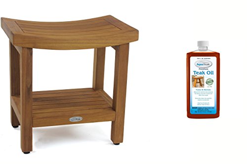 AquaTeak Patented 18" Sumba Teak Shower Bench with Shelf & AquaTeak Premium Teak Oil