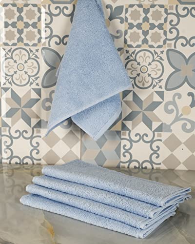 Bursa Havlu Light Blue Kitchen and Hand Towels 5 Pcs. | 100% Turkish Cotton Light Water Absorbent Fast Drying Washable Hand and Face Towel Set 12 x 20 Inches | Bath Spa Dish Tea Decorative Acessories