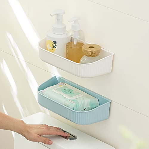 Poeland Plastic Shower Caddy Self Adhesive Corner Shower Shelf, Bathroom Wall Mounted Storage Organizer Tray Max Hold 10lbs