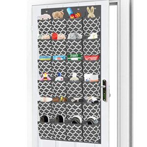 Over the Door Shoe Organizer - Hanging Shoe Rack Storage Holder with 24 Extra Large Fabric Pockets and 4 Sturdy Hooks for Men Sneakers, Women High Heels, Kids Slippers, Cruise, 68.5" Tall (Grey)