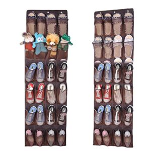 SUPWALL Over The Door Shoe Organizer Rack,24 Pocket for Shoe Toiletries Closet Laundry Storage, with 4 Steel Hooks That Fit More Doors (Coffee)