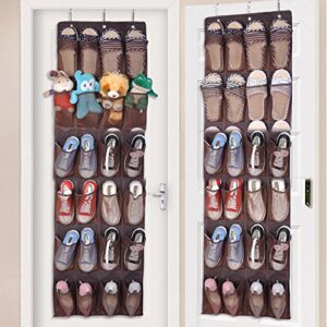 SUPWALL Over The Door Shoe Organizer Rack,24 Pocket for Shoe Toiletries Closet Laundry Storage, with 4 Steel Hooks That Fit More Doors (Coffee)