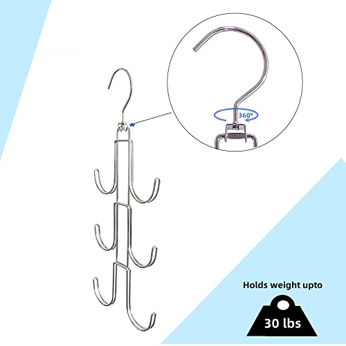 GXLQIJU Metal Purse Hangers,360°Rotating Space Saving Hangers Closet Organizer,Hanger for Storing and Organizing Purses, Handbags, Backpacks,Crossovers,Scarfs,Belt.(Silver 2pack)