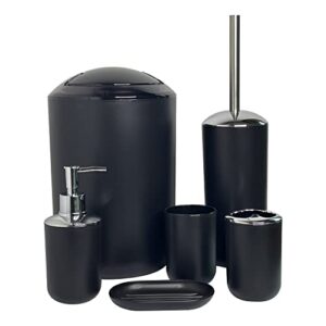 tairuilan bathroom accessories set,toothbrush cup,toothbrush holder,soap dish,soap dispenser,toilet brush holder, trash can,6 piece plastic gift set (black)