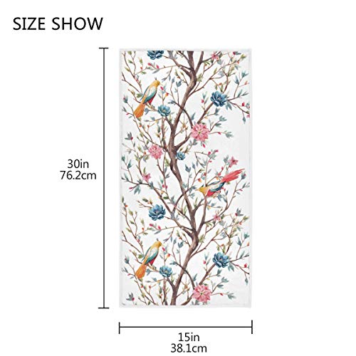 Spring Flowering Tree With Birds Flowers Hand Towels 16x30 in Spring Summer Bathroom Towel Ultra Soft Highly Absorbent Grungy Floral Small Bath Towel Kitchen Dish Guest Towel Home Bathroom Decorations