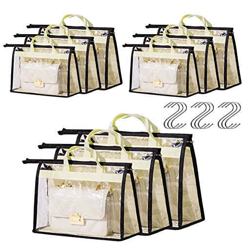 9 pack 3 Sizes Dust Bags for Handbags Storage Organizer Insert Purse Organizer for Closet with Handle and Zipper Clear Purse Storage Bags Space-saving