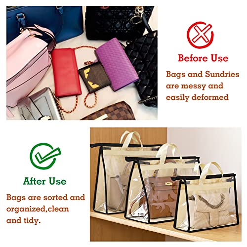 9 pack 3 Sizes Dust Bags for Handbags Storage Organizer Insert Purse Organizer for Closet with Handle and Zipper Clear Purse Storage Bags Space-saving